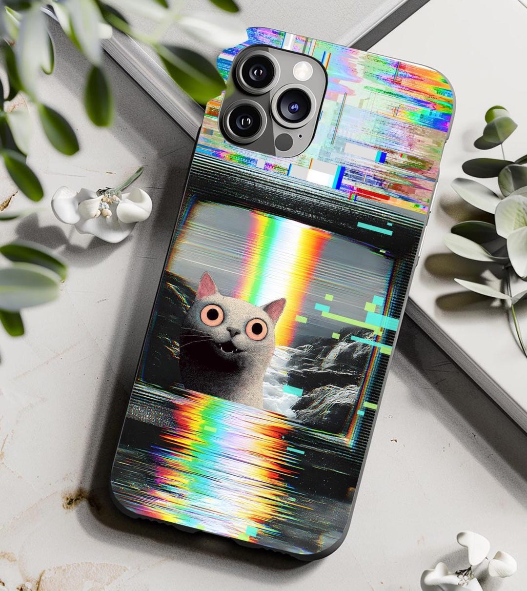 Weirdcore Cat Y2K Glitch Art Vaporwave Phone Case, Samsung iPhone Retro ...