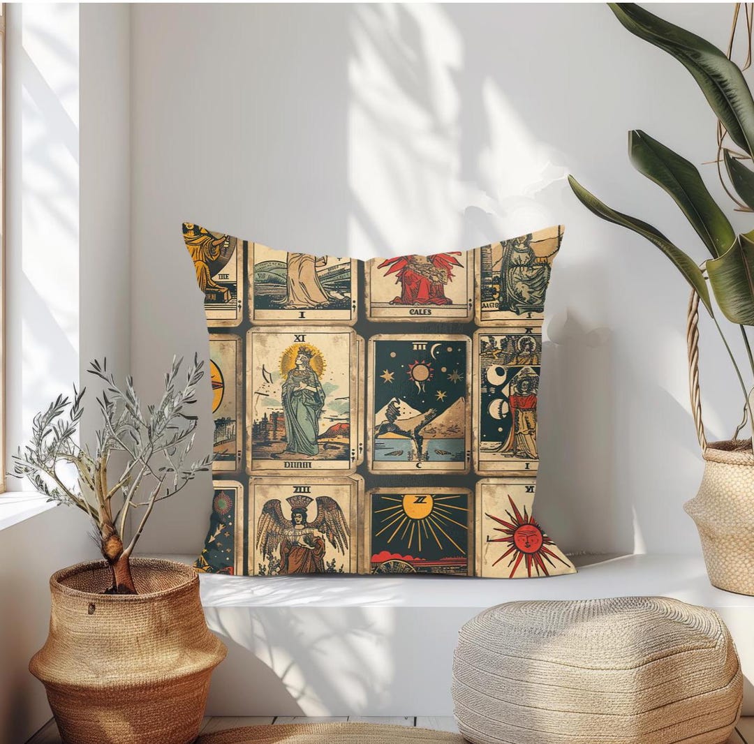 Vintage Inspired Tarot Card Pillow COVER Large 20x20 Tarot Deck Vintage ...