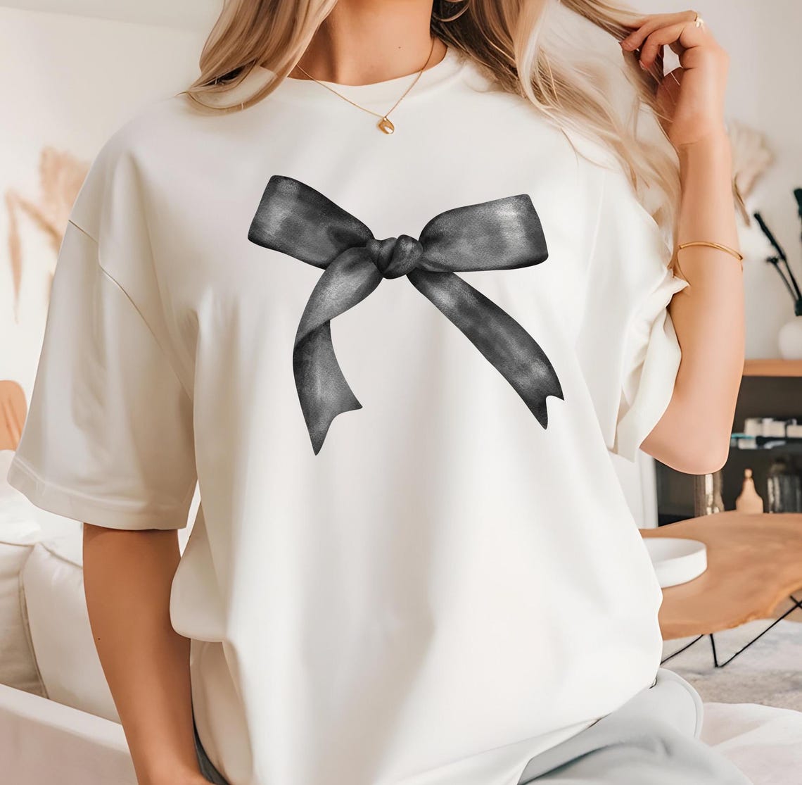 Girly Black Bow White T Shirt | Cute Bow Style Coquette Style Stylish ...