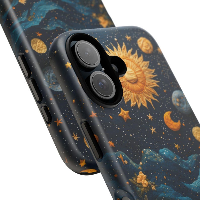 Embroidered Astral Mystical Valley iPhone Case, Sun Moon Stars Floral ...