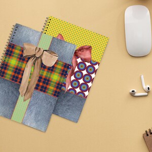 Big Cute Bow Watercolor Plaid Denim Spiral Notebook Crafter DIY Gift ...