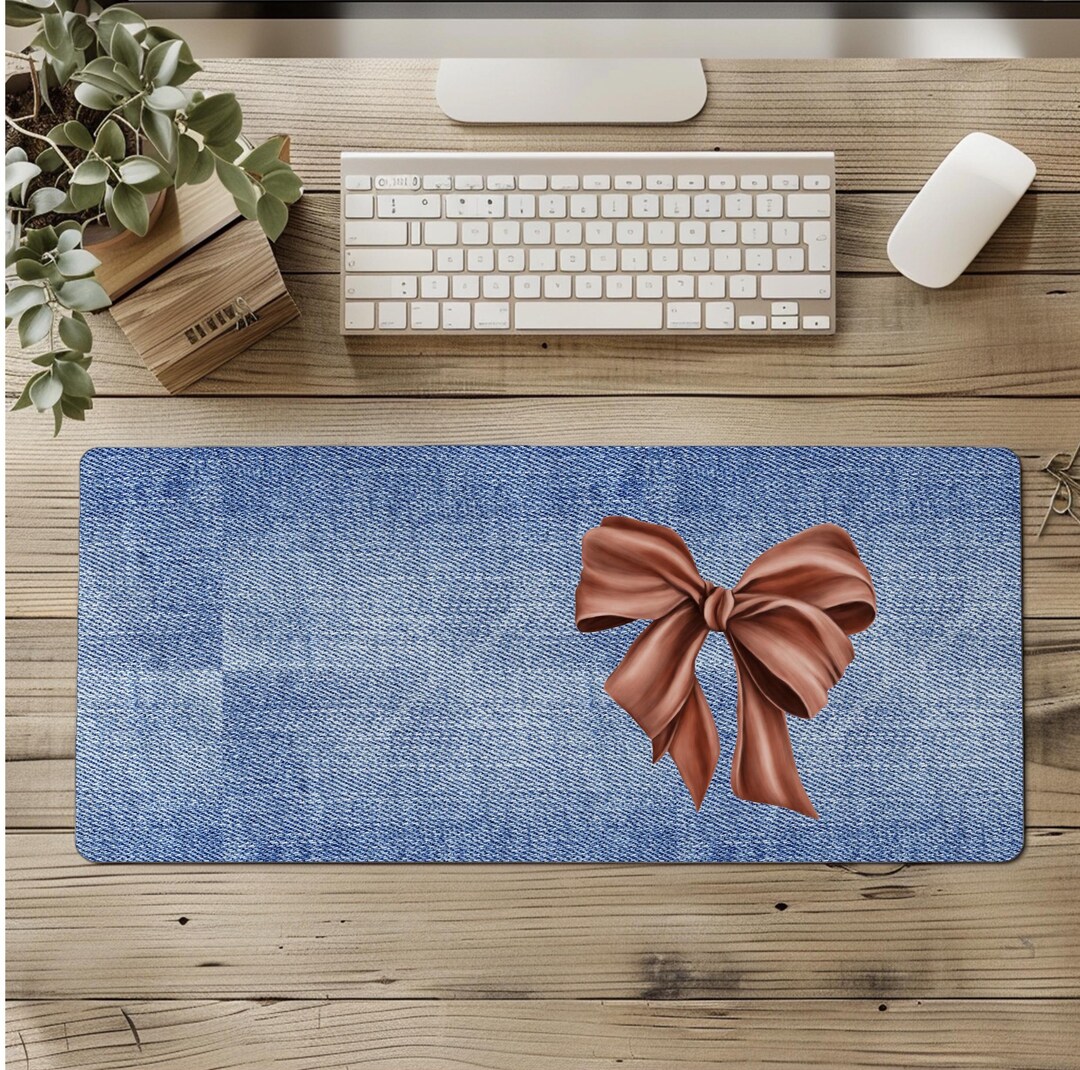 Cute Plum Bow Denim Patches Desk Mat Boho Style Desk Topper Crafter's ...