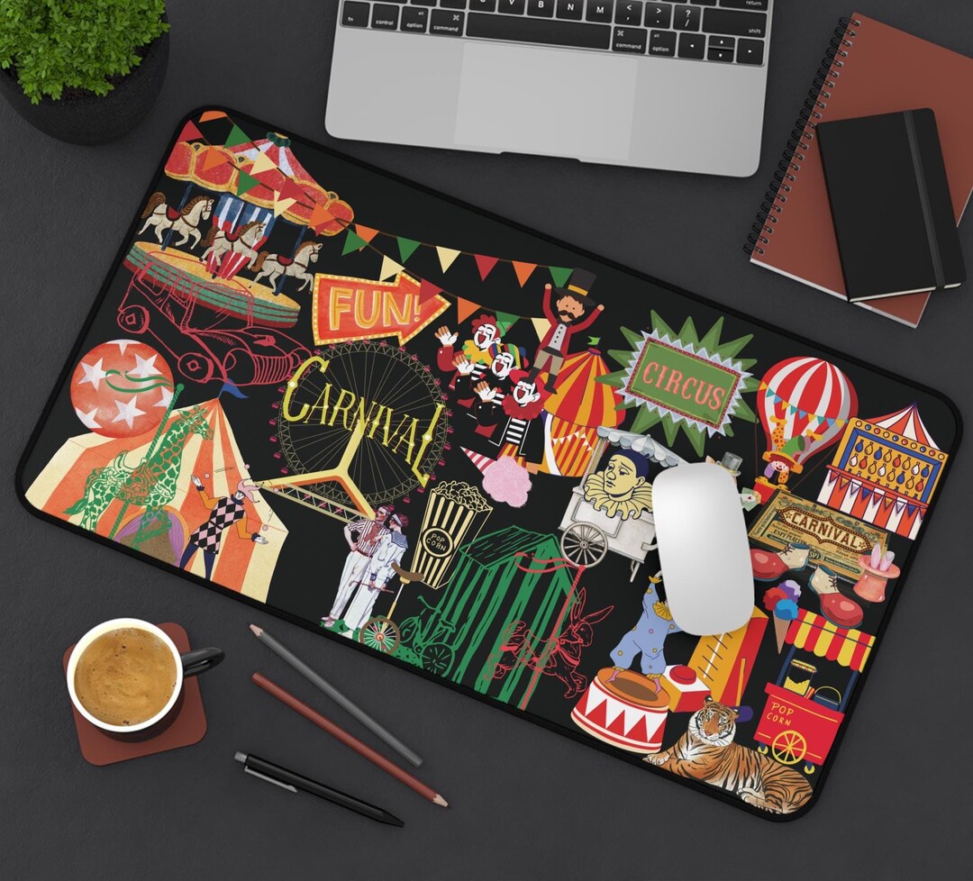 Vintage Carnival Circus Art Collage Desk Mat Office, Fun Dopamine Decor ...