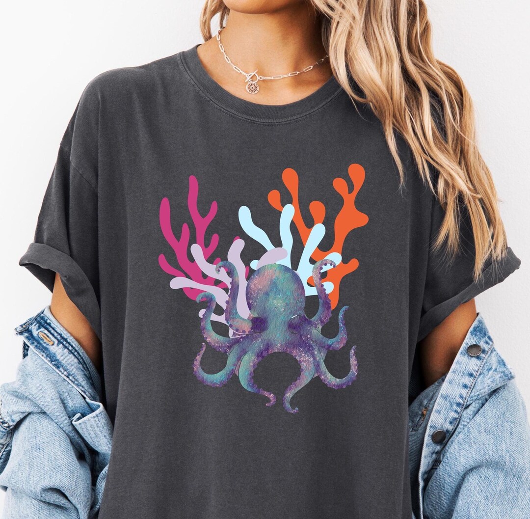 Octopus Coral Reef Unisex Shirt | Colorful Graphic T Shirt Cute Octopus ...