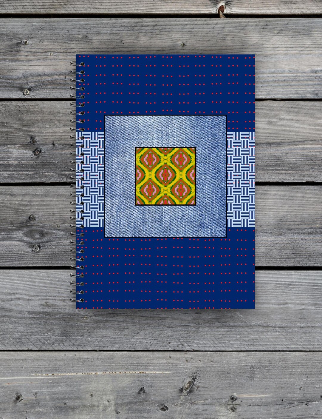 Blue Denim Stitching Jean Patchwork Boho Spiral Notebook Creative DIY ...