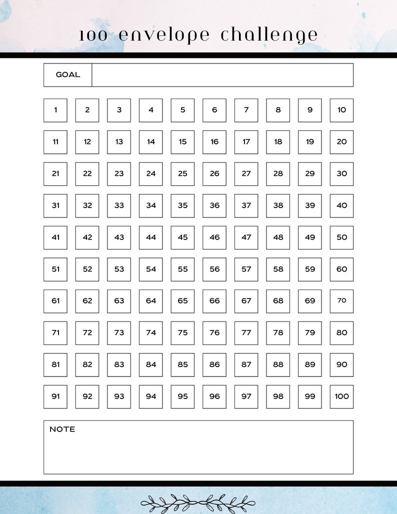 100 Envelope Challenge Tracker - Etsy