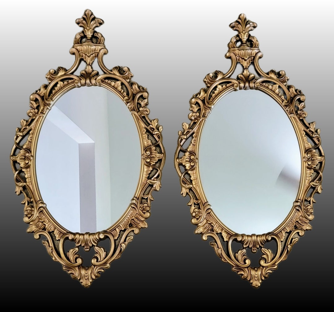 VTG Turner Gold Ornate Hollywood Regency Oval Wall Mirrors 2 - Etsy