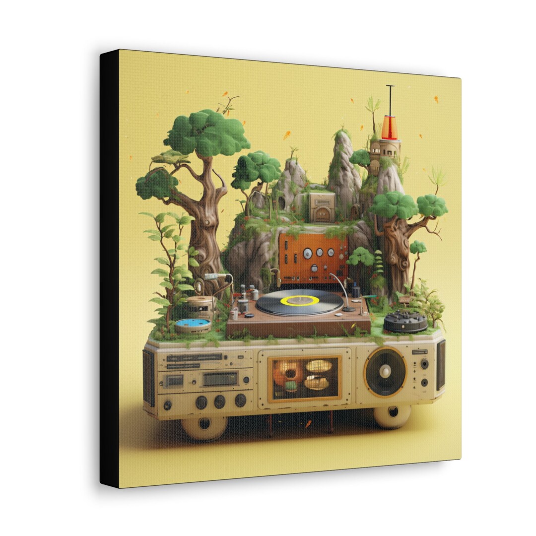Ghibli Stylized Record Turntable Canvas Wrap - Etsy