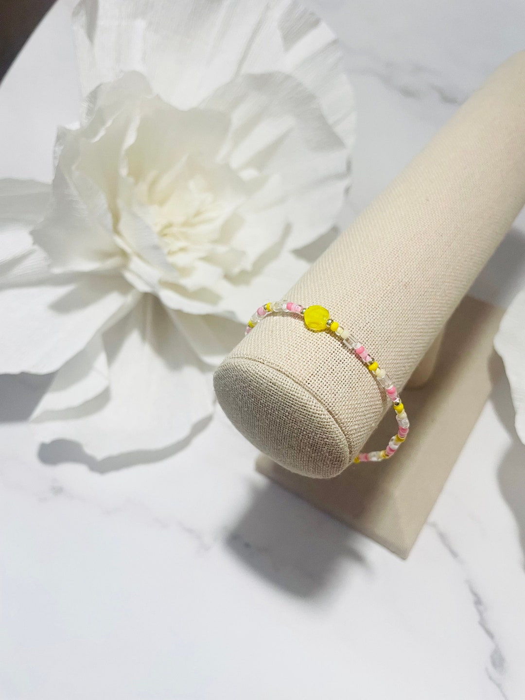 Pink Lemonade Glass Seed Beaded Bracelet, Stretchy Bracelet,gift for ...