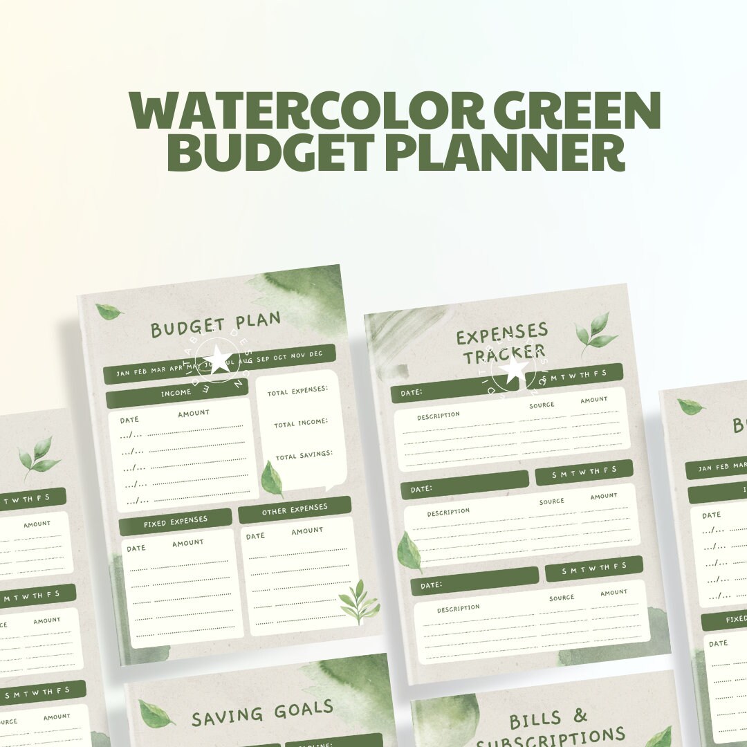 Watercolor Green Budget Planner, Budget Planner Printable, Budget Plan ...