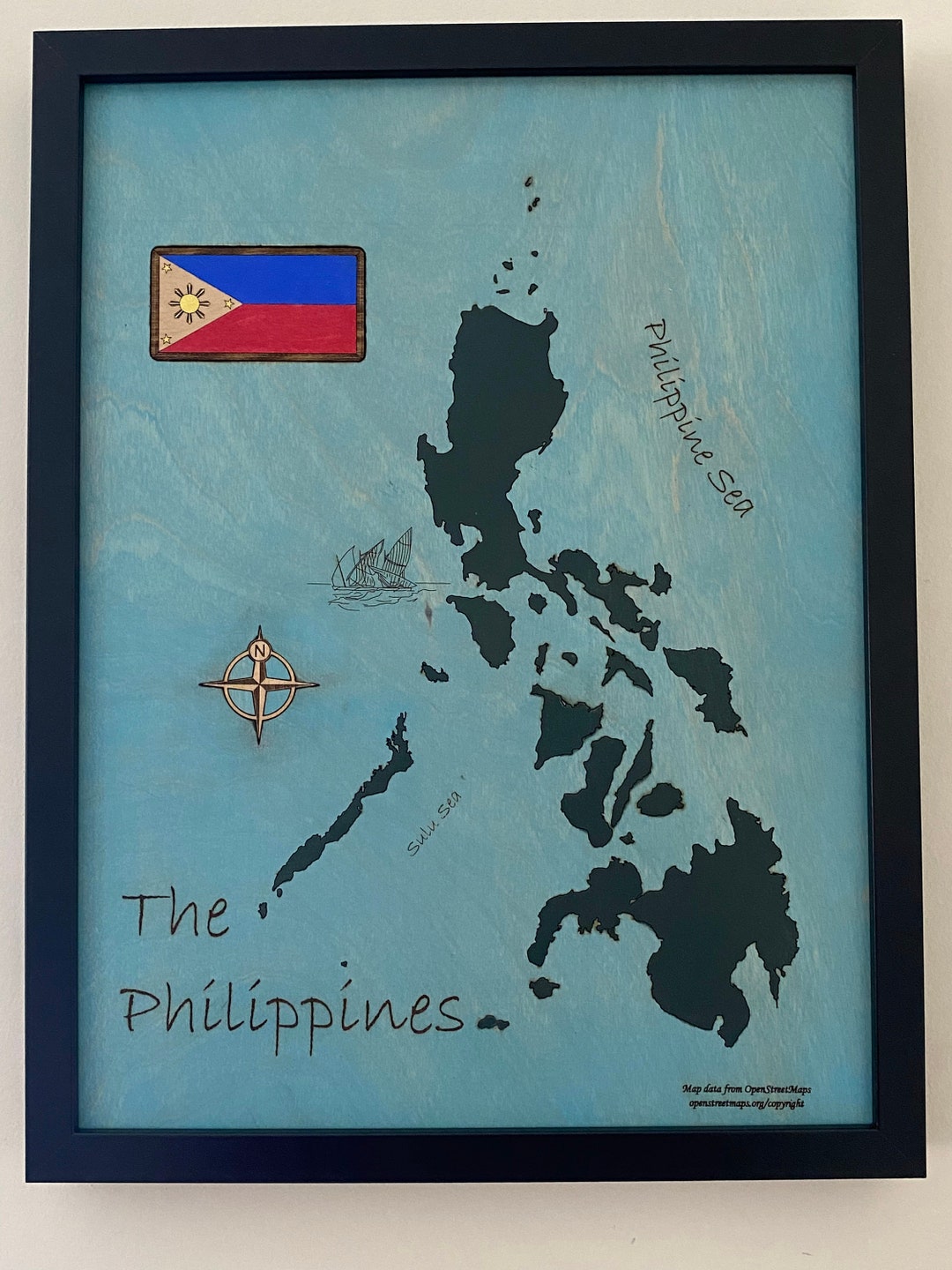 1 Philippines Map Wall Art Wood Engraved, Framed Filipino Culture Flag ...