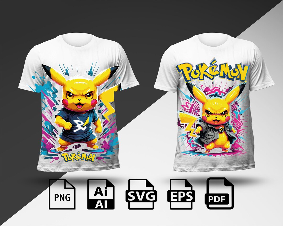 Pokemon Pikachu Vintage T-shirt SVG Set Graphic Tee Design Anime Shirt ...
