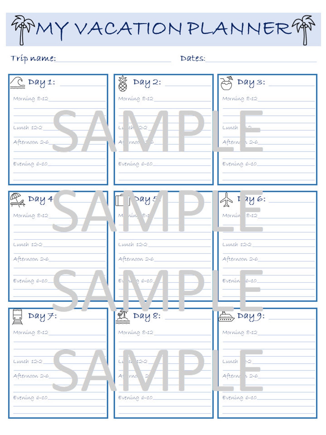 Vacation Planner Printable, Instant Download, Daily Hourly Activities ...