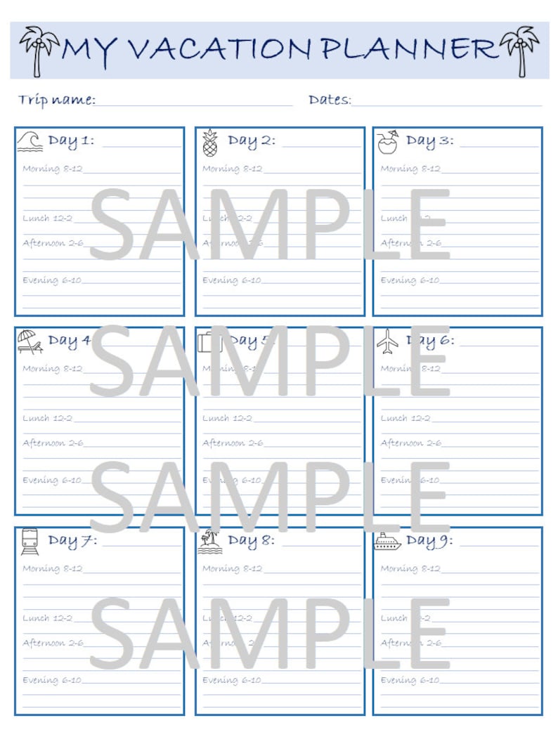 Vacation Planner Printable, Instant Download, Daily Hourly Activities ...