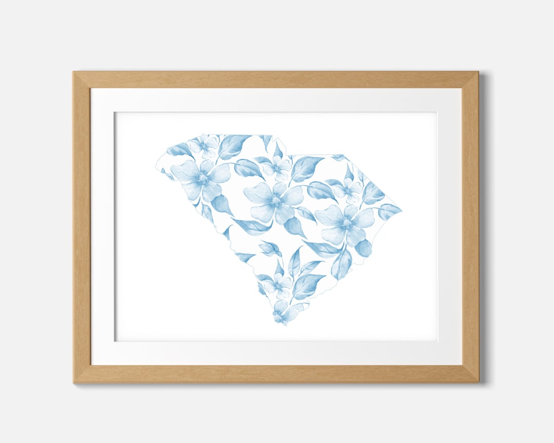 Floral South Carolina Wall Art Printable | Blue NC DIY Art | Girl ...