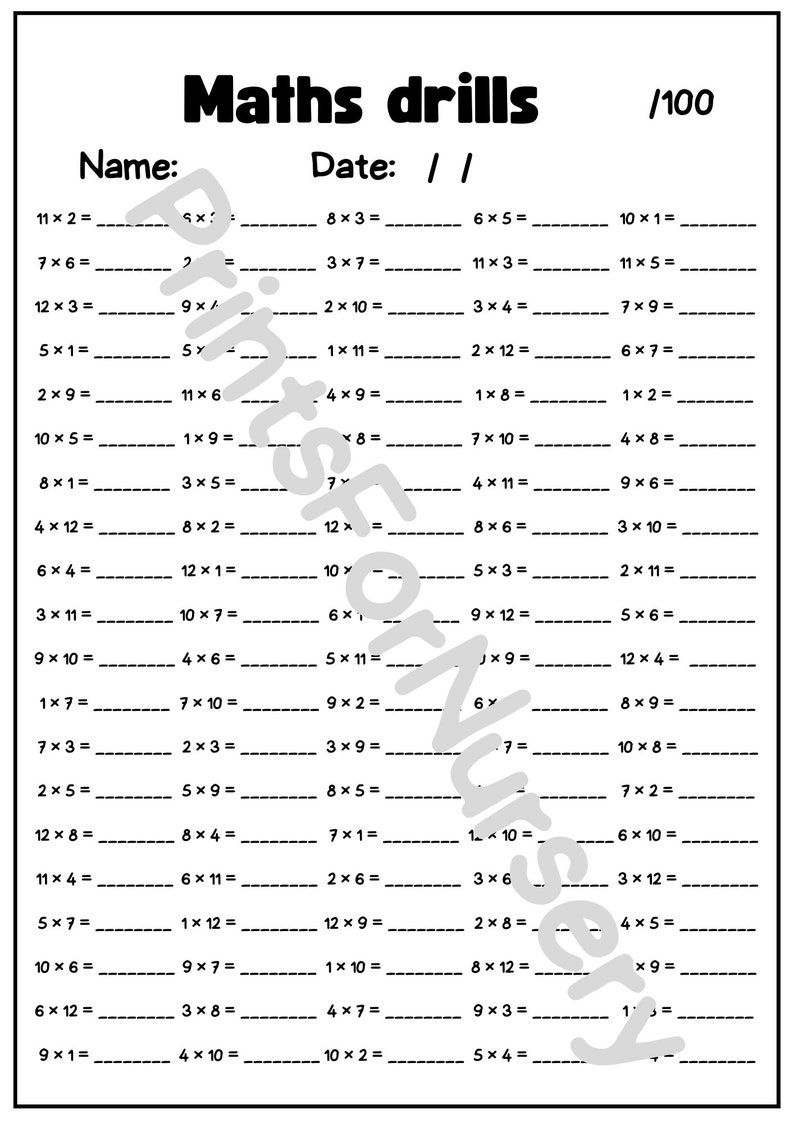 15 Printable Maths Drills Multiplication Worksheets Digital - Etsy