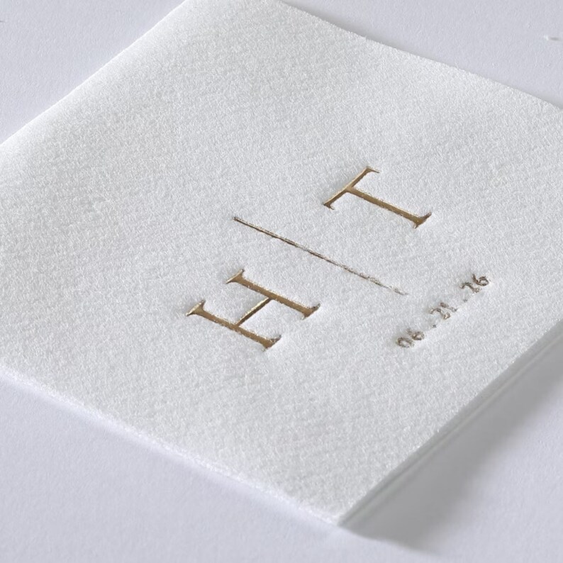 Modern Monogram Initials Custom Foil Cocktail Napkins Linen Feel White ...