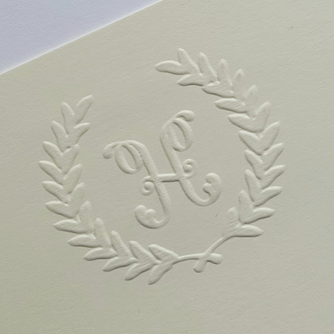 Embossed Initial Single Letter Wreath Monogram Stationery - Etsy