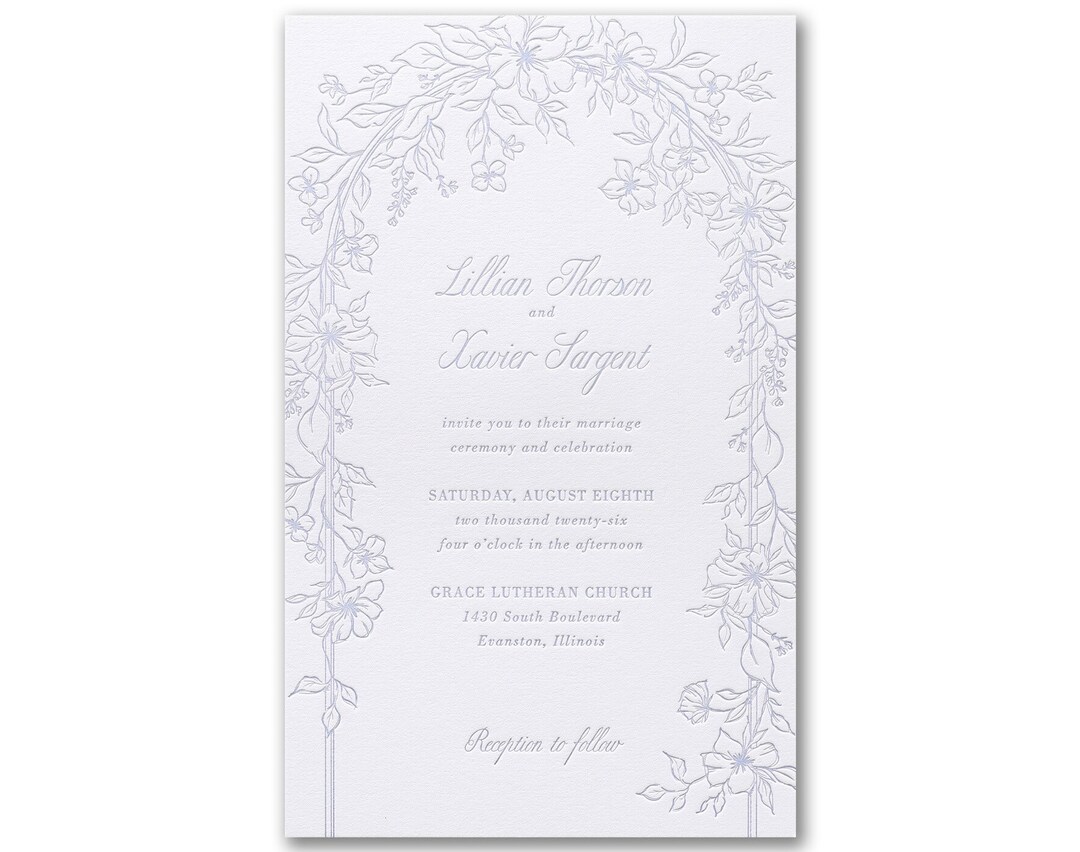 Letterpress Romantic Floral Trellis Wedding Invitation Suite Extra Large Invite RSVP Set Heavy ...