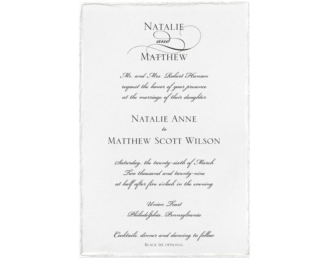 Elegant White Wedding Invitation Pearl Deckle Feather Edge RSVP Set ...