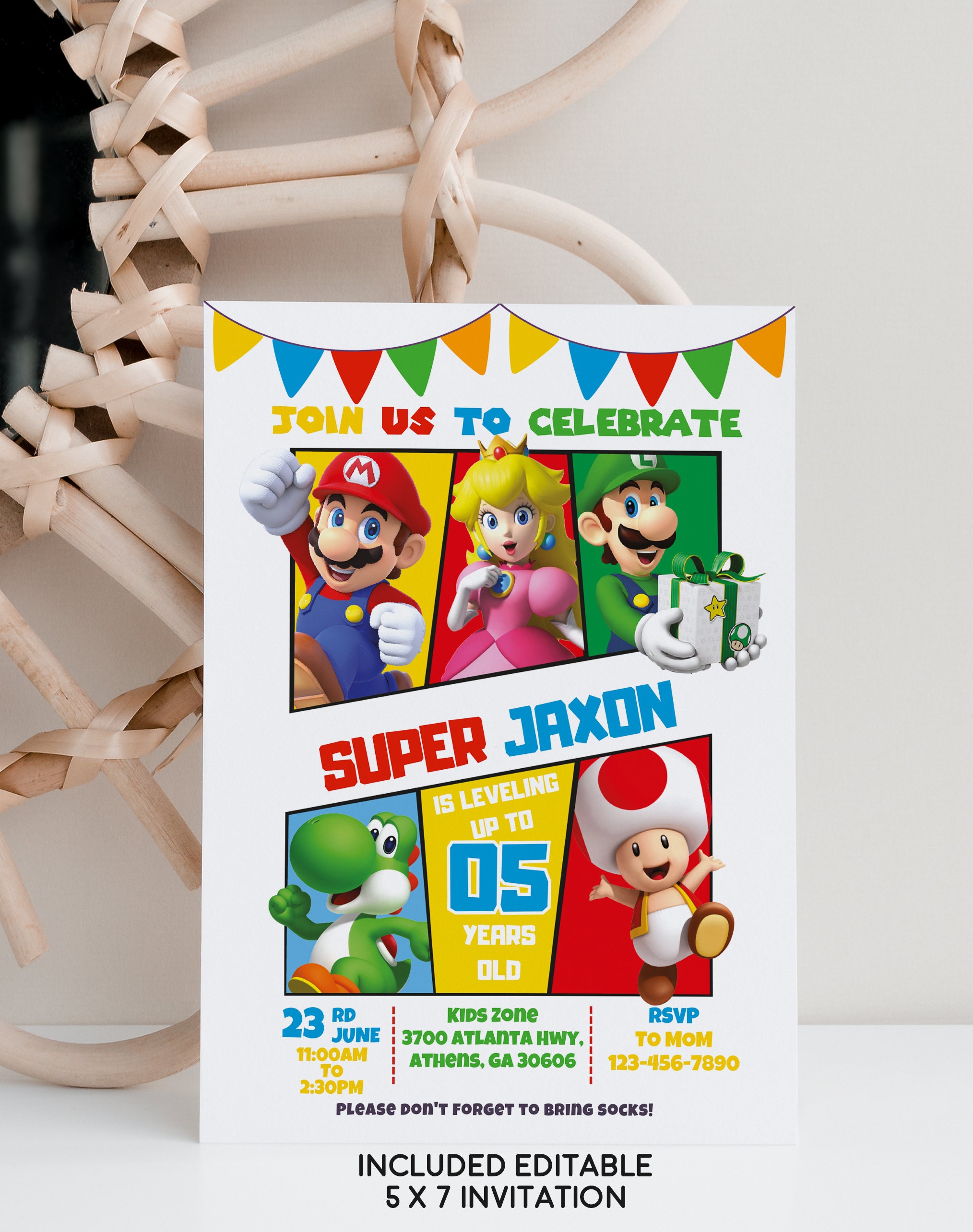 Editable Digital Invitation, Super Mario Bros Invitation, Printable ...