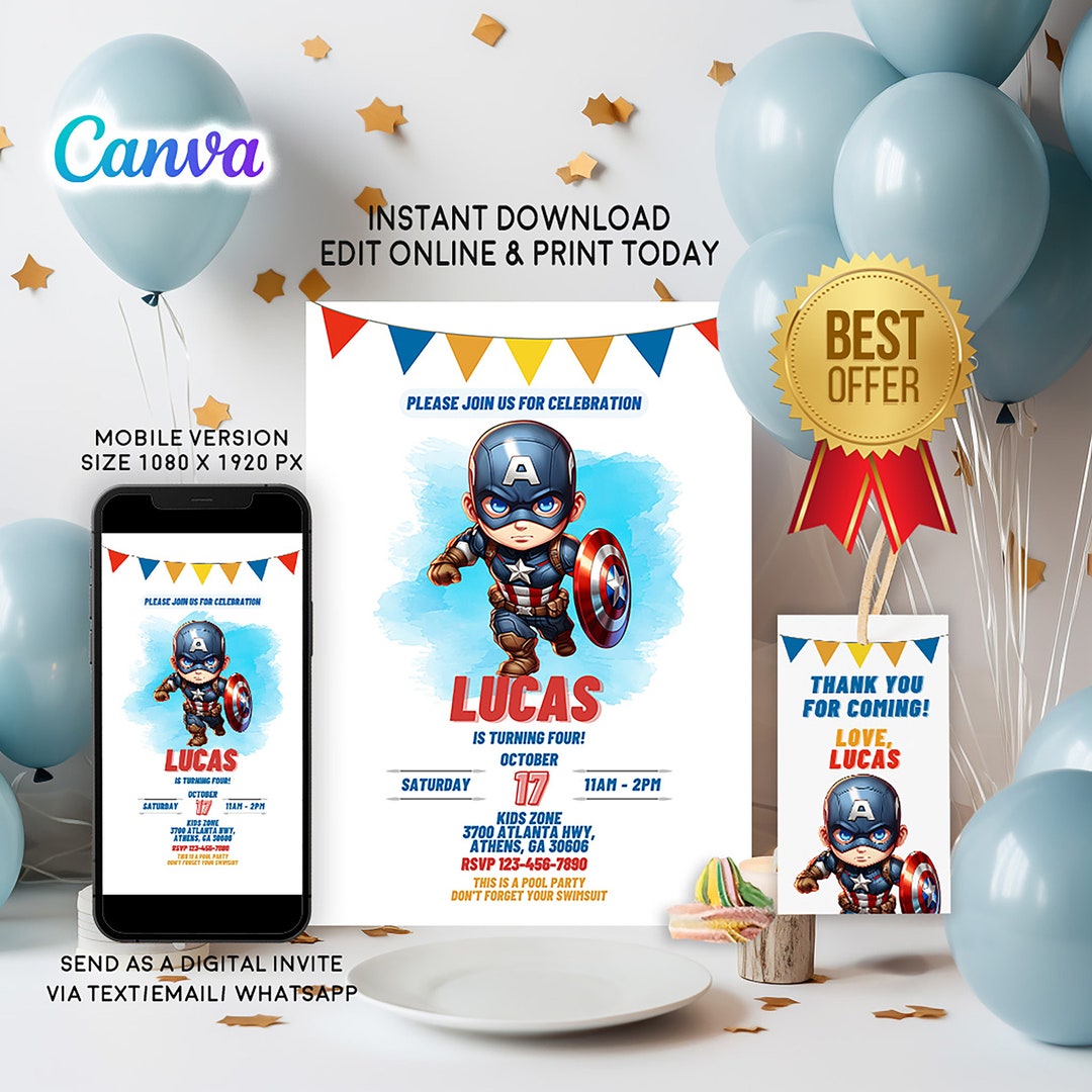 Editable Digital Invitation, Super Hero Birthday Invitation, Printable ...