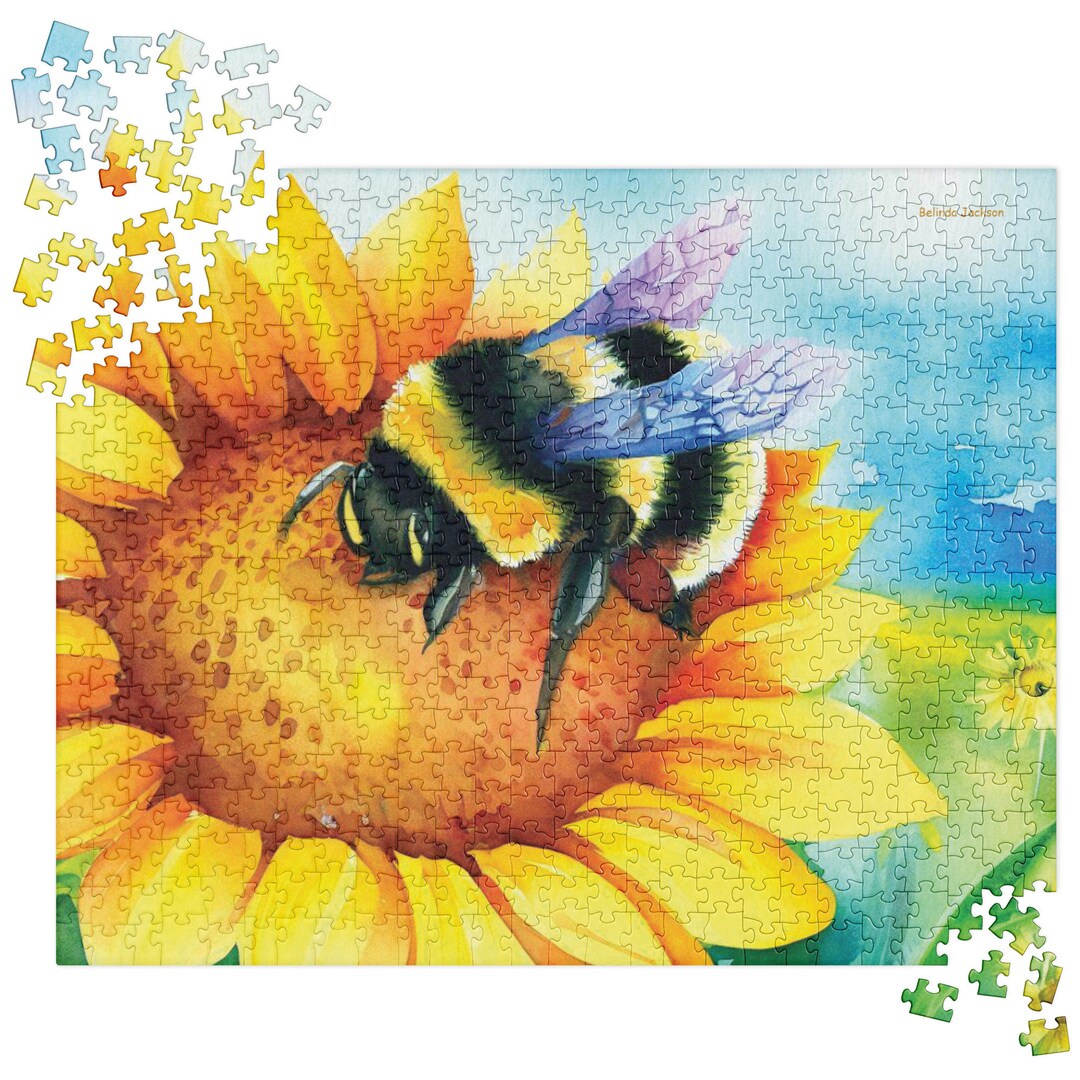 Sunflower & Bumblebee Puzzle: A Radiant Dance of Nature on Etsy! - Etsy