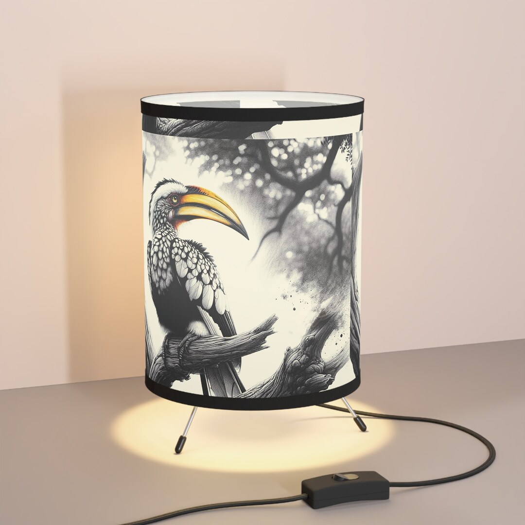 African Yellow-billed Hornbill Design Tripod Lamp - Elegant Steel Base ...