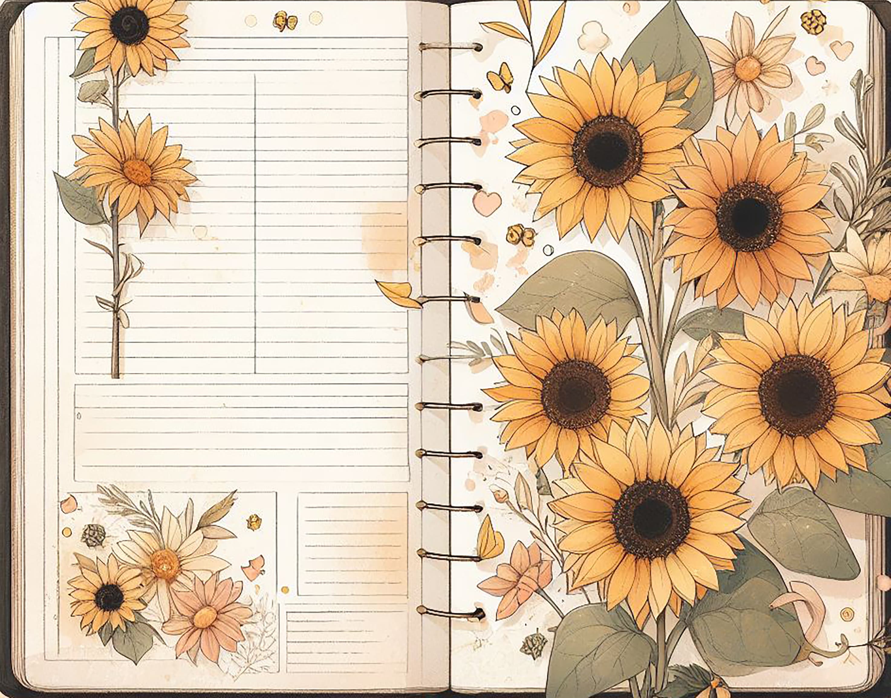 Sunflowers & Bees Hardcover Journal, Sunflower and Bees Hardcover Diary ...