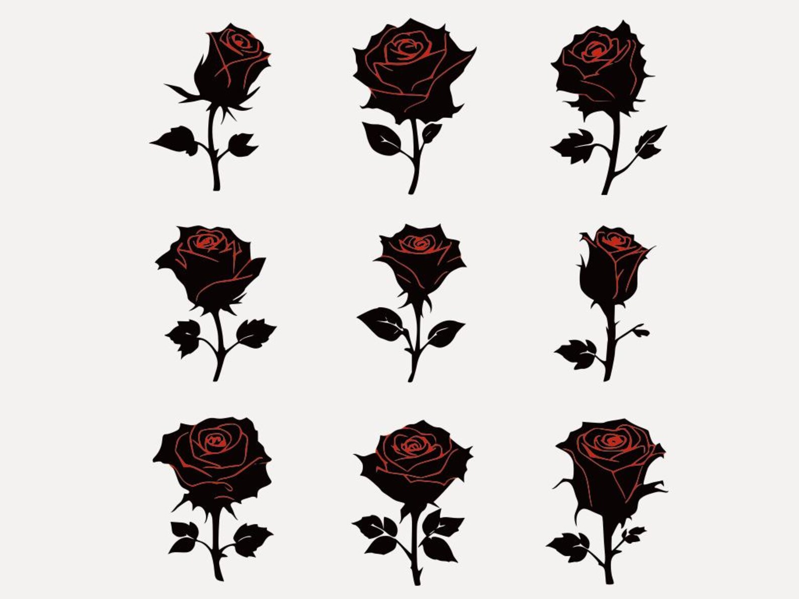 Rose Bundle, 9 Floral Designs Transparent or Customizable Colors Svg ...