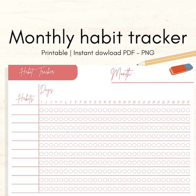 Habit Tracker Printable Monthly Habit Tracker Template Routine Tracker ...