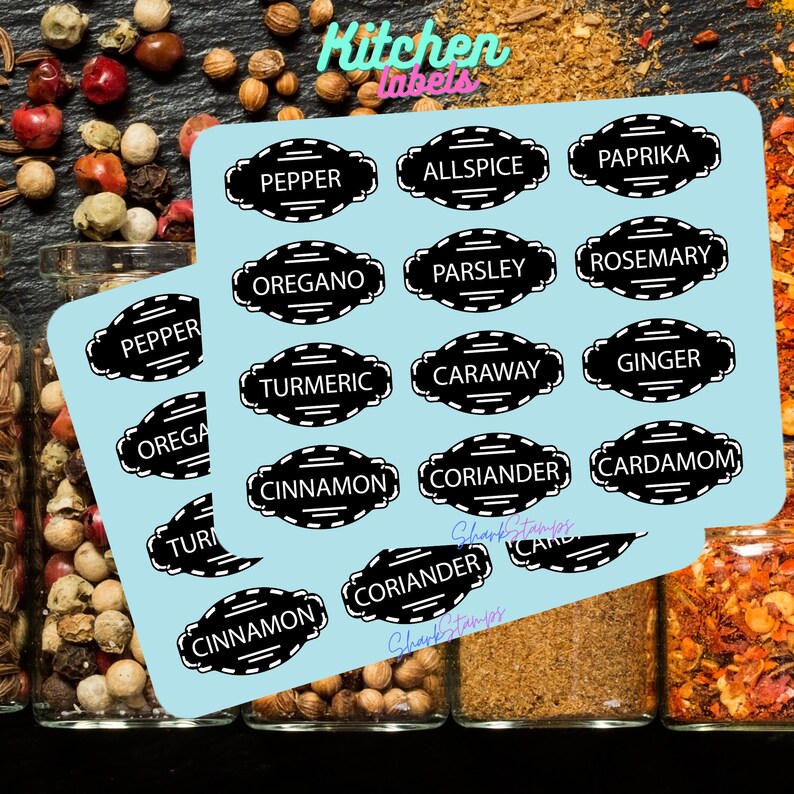 KITCHEN SPICES Labels, Organize Your Kitchen , Spice Jar Decals, Pantry ...
