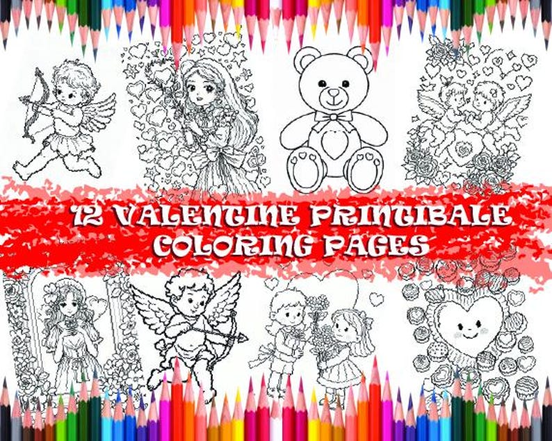 Valentines Day Printable Coloring Book 12 Pages - Etsy