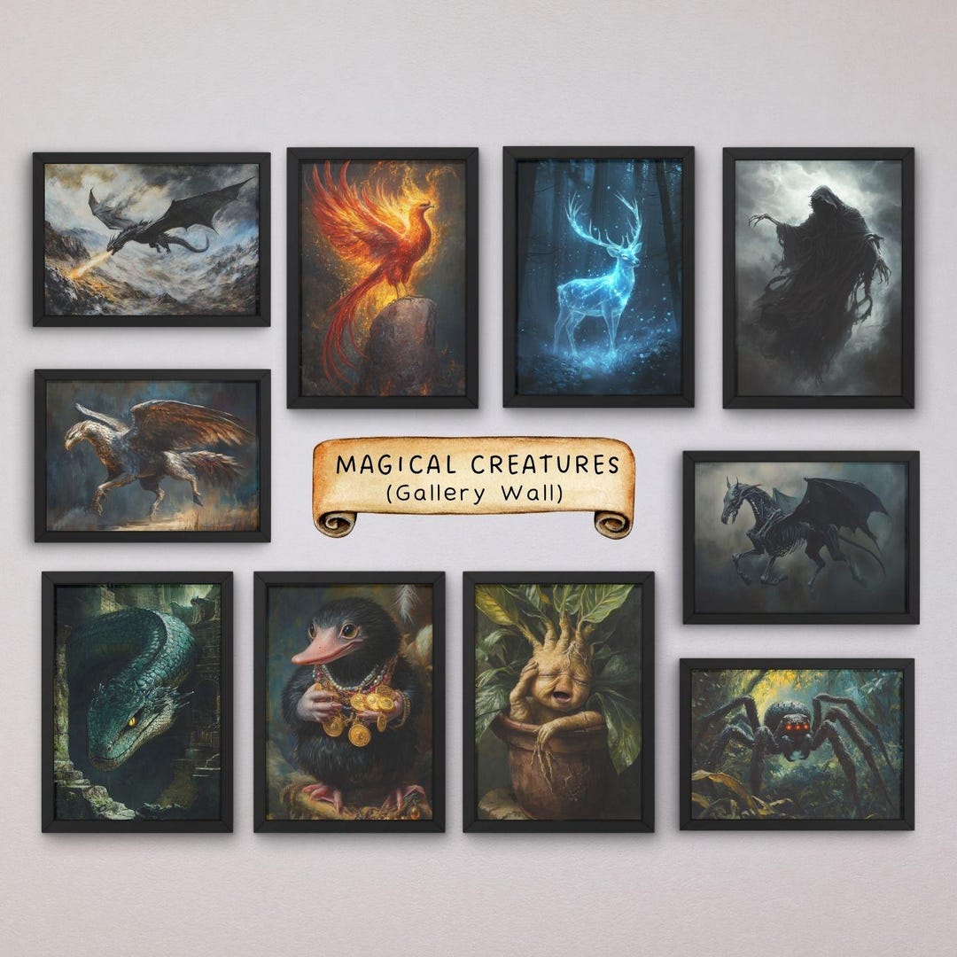 Set of 10 Magical Creatures Prints, Fantastic Beasts Decor, Wizarding ...