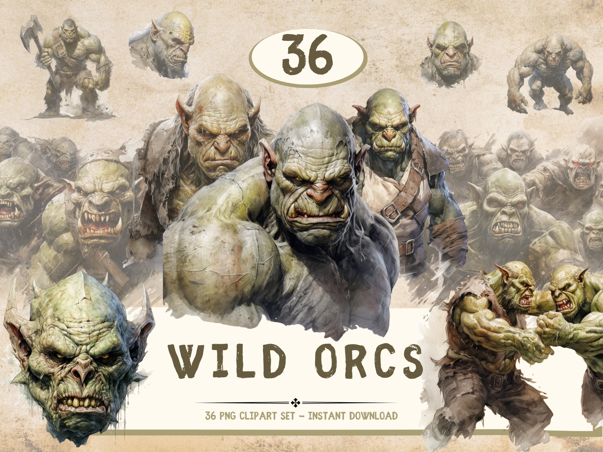36 Wild Orcs Clipart Set Watercolor Style Instant Download - Etsy
