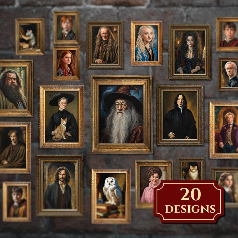 Set of +20 Wizard and Witch Portraits: DIY Gold Frame Prints, Magic ...