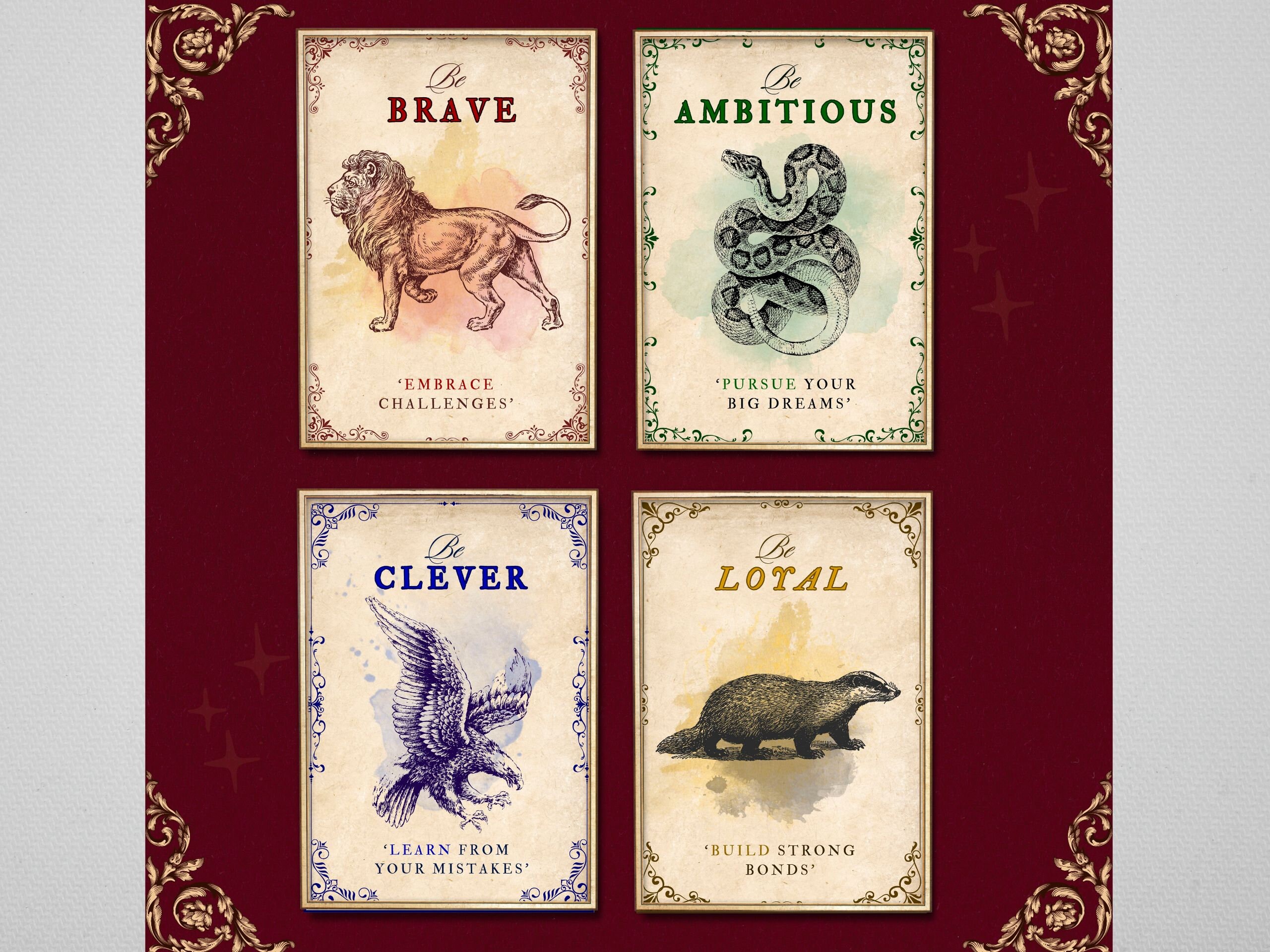 Wizard School Houses Set of 4 Vintage Posters House Pride - Etsy