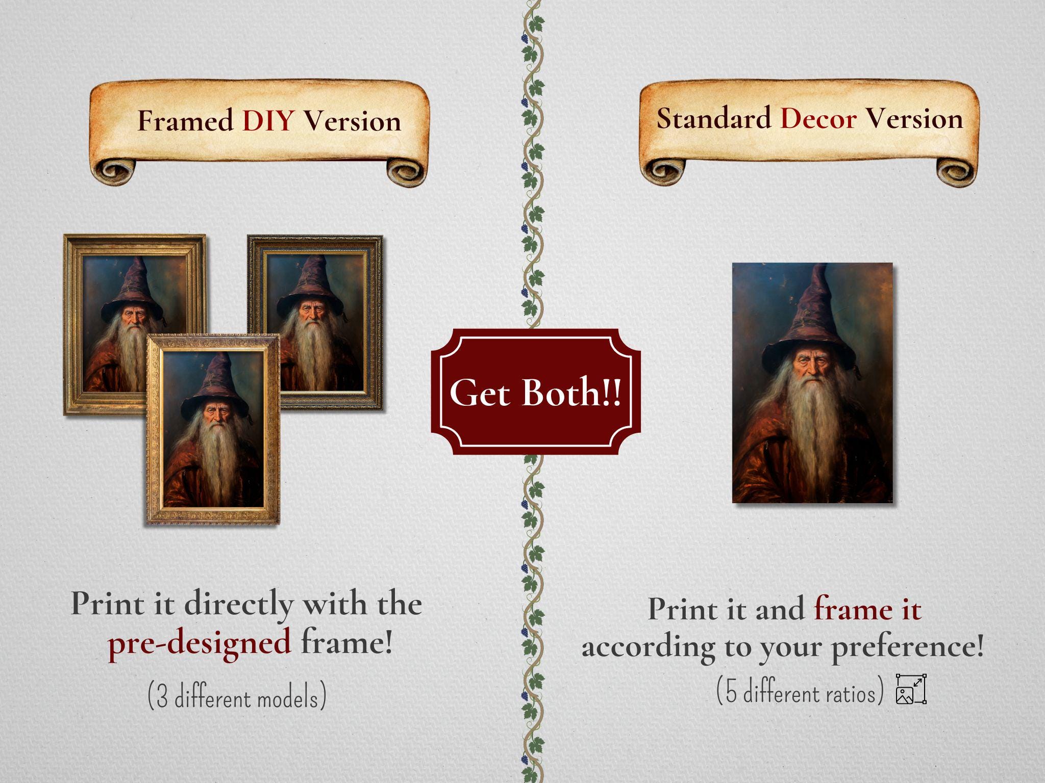 Set of 30 Wizards & Witches Portraits: Printable Gallery Wall, Golden ...