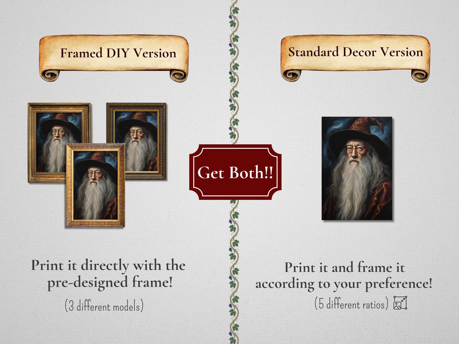 Set of +20 Wizard and Witch Portraits: DIY Gold Frame Prints, Magic ...
