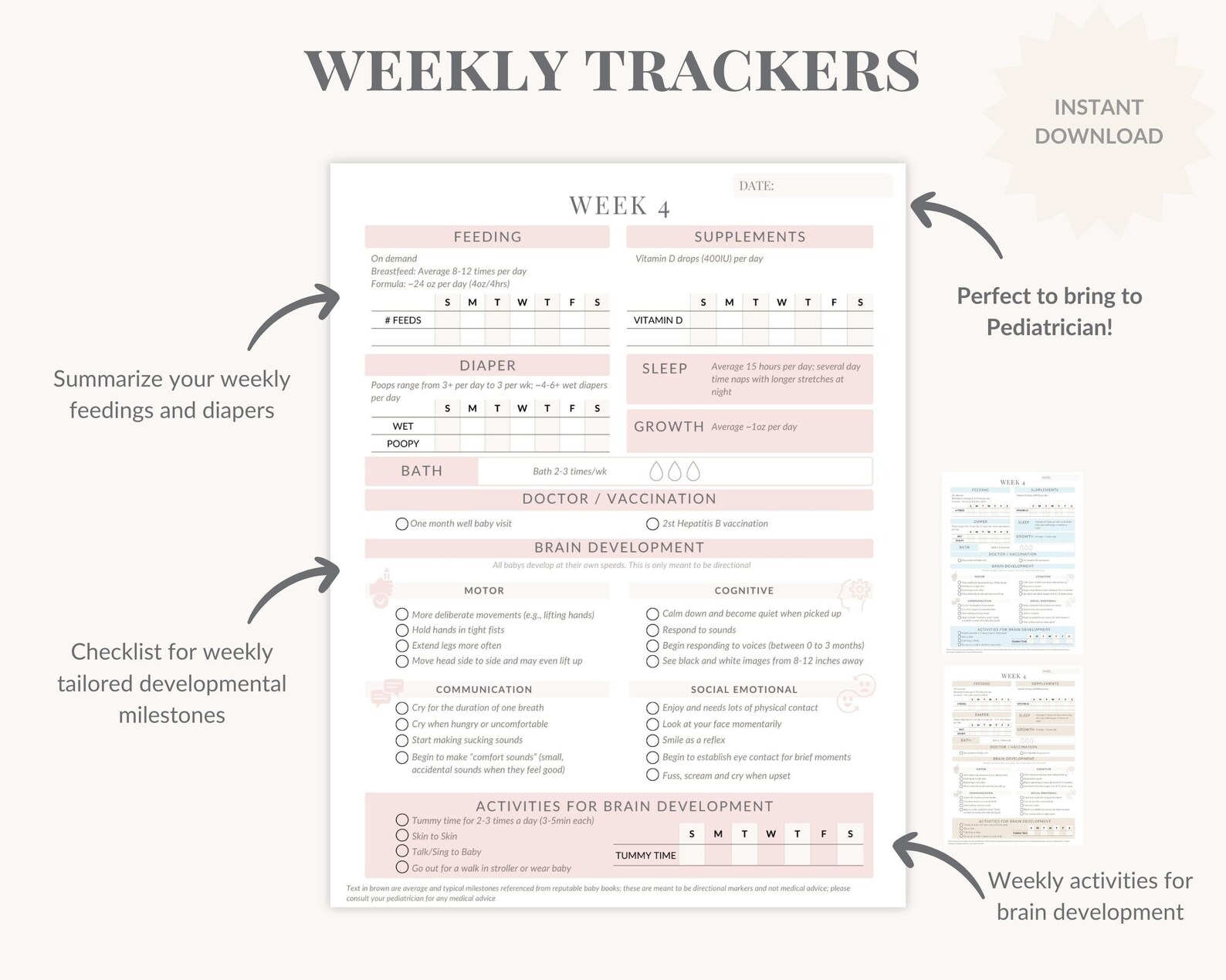 Month 1 Baby Brain Development Tracker, Baby Care Daily Log, Brain ...