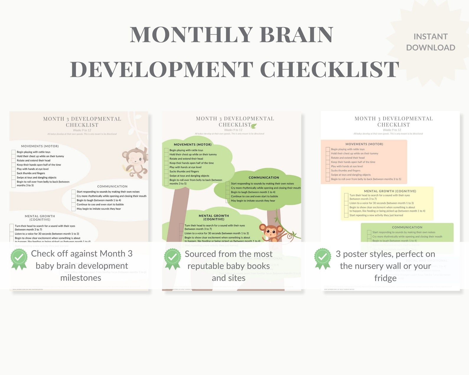 Month 3 (9-12 Week) Baby Brain Development Tracker, Baby Care Log ...