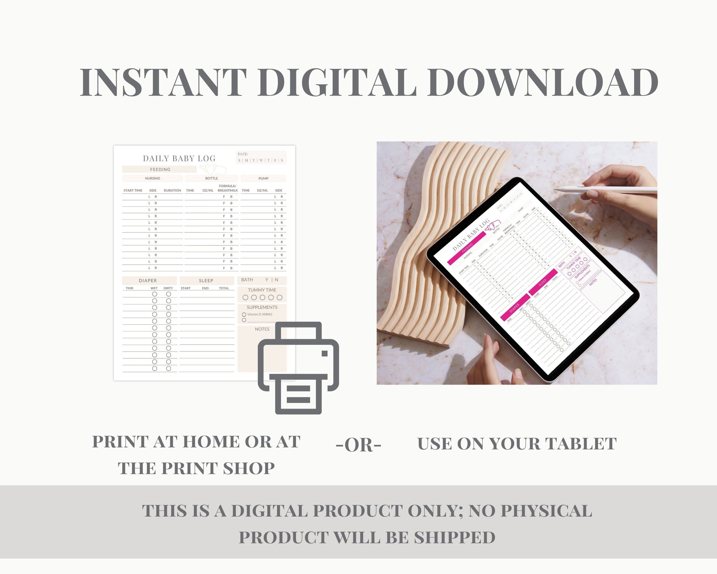 Printable Daily Baby Tracker - 10 Colors - US Letter & A4 Sizes ...