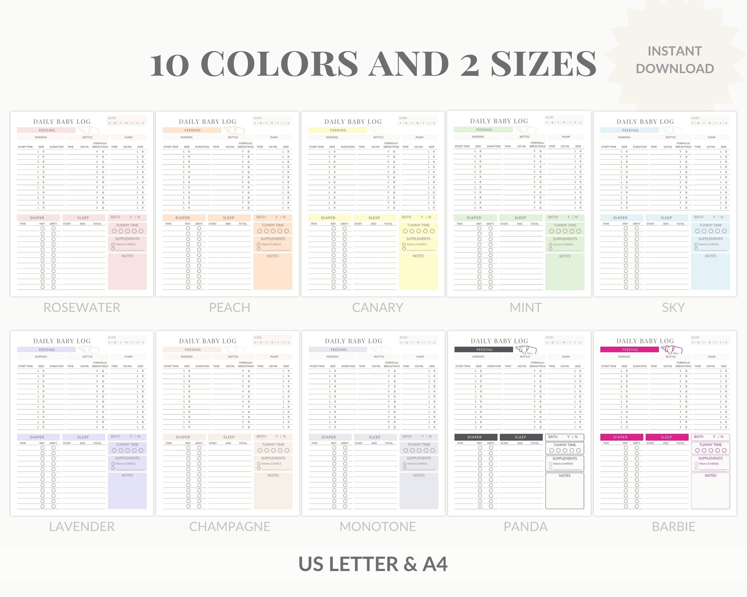 Printable Daily Baby Tracker - 10 Colors - US Letter & A4 Sizes ...