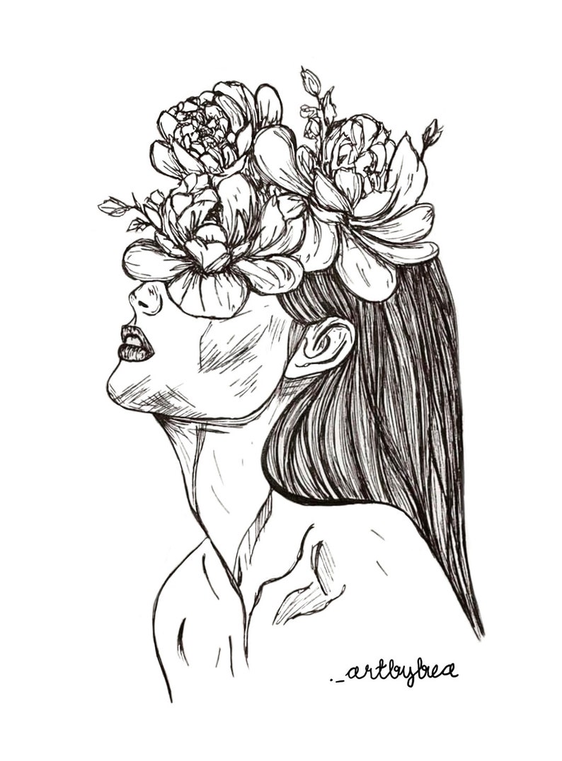 Flower Girl Line Art Print - Etsy