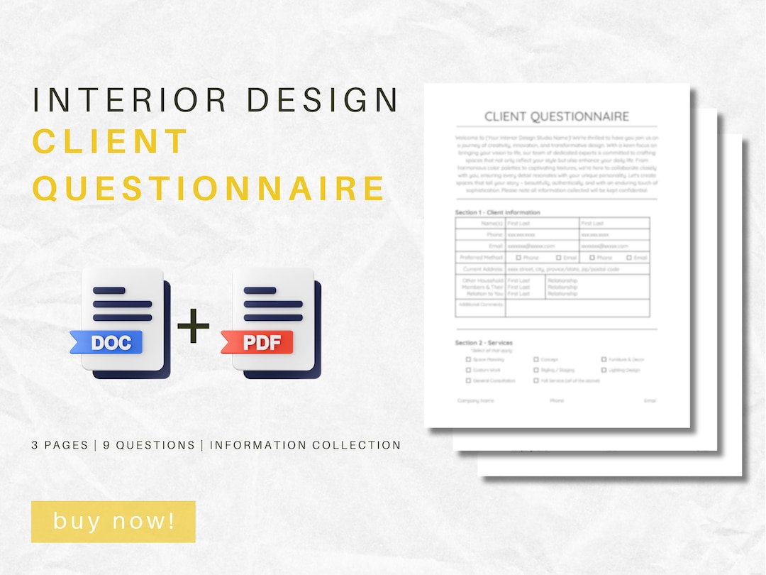 Interior Design Client Questionnaire | Client Onboarding - Etsy