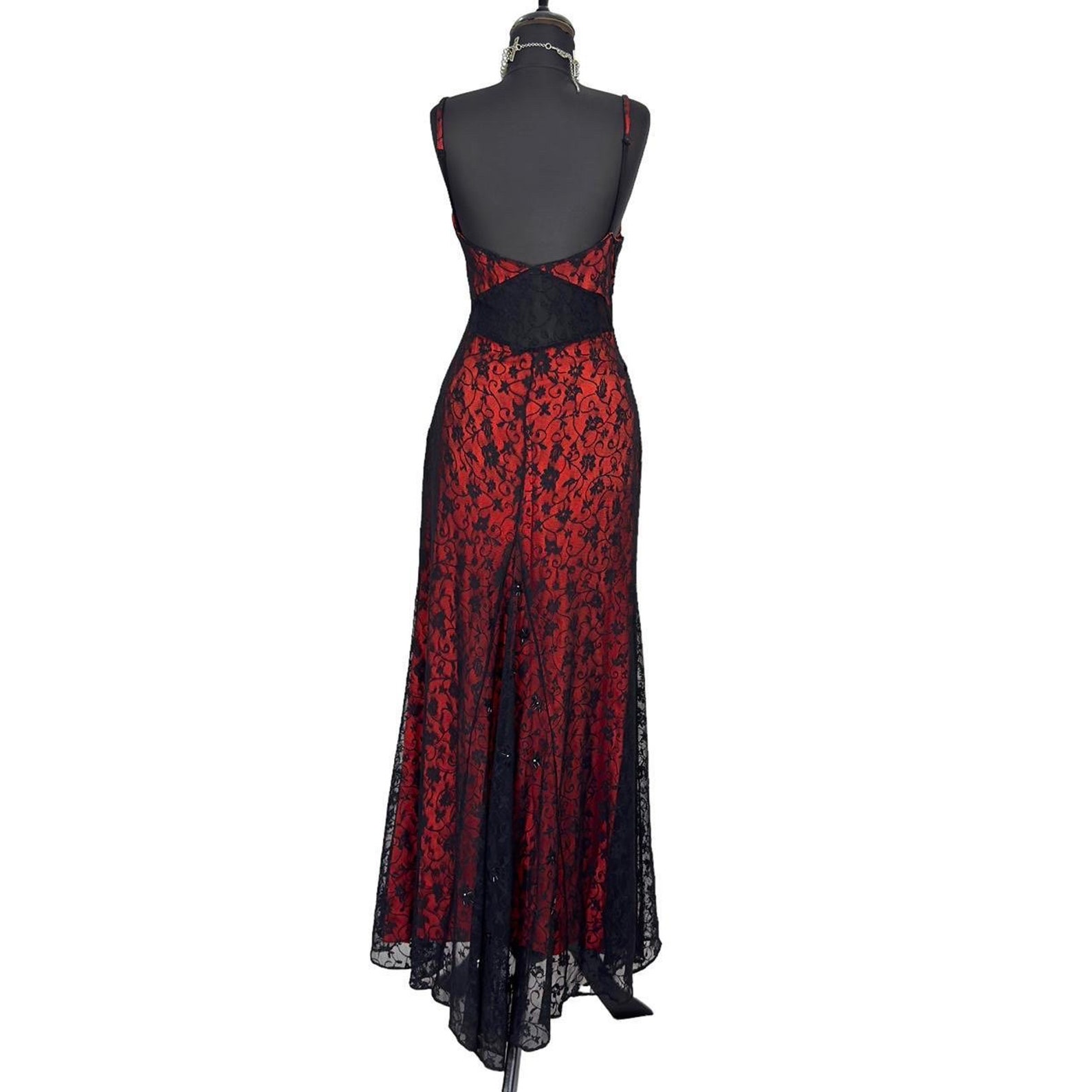 Vintage Red Goth Mesh Layered Prom Dress , Romantic Beaded Details ...