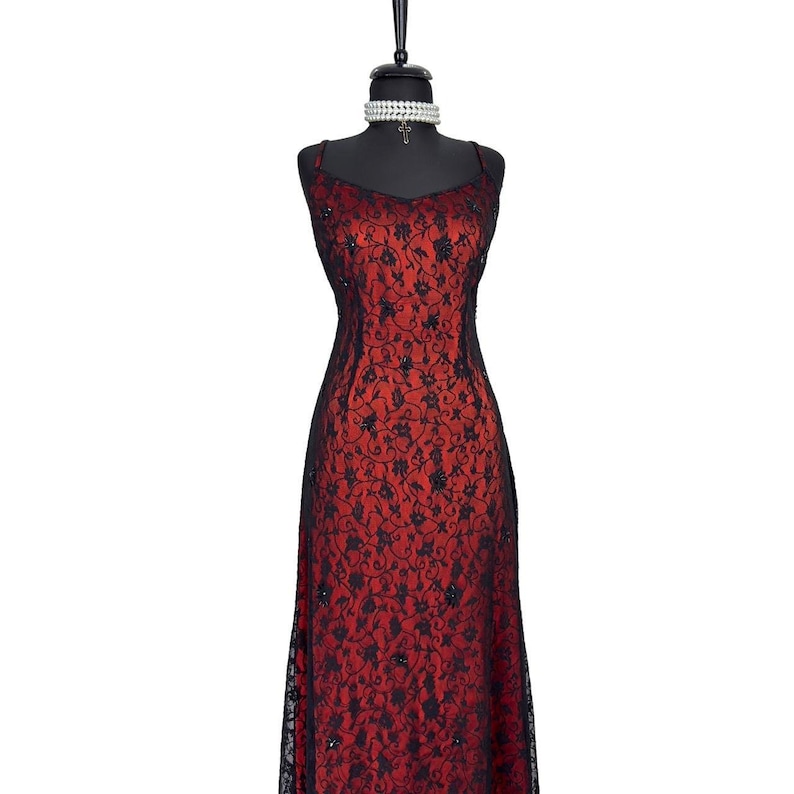 Vintage Red Goth Mesh Layered Prom Dress , Romantic Beaded Details ...