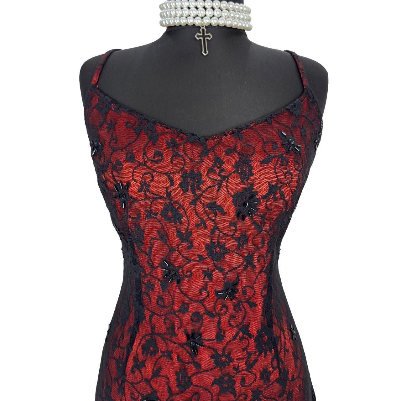 Vintage Red Goth Mesh Layered Prom Dress , Romantic Beaded Details ...
