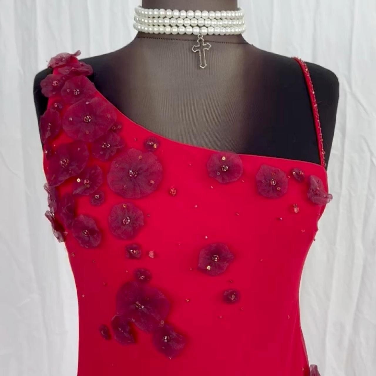 Vintage Silk Red Prom Dress Maxi Red Ball Gown Asymmetric Vintage Dress ...