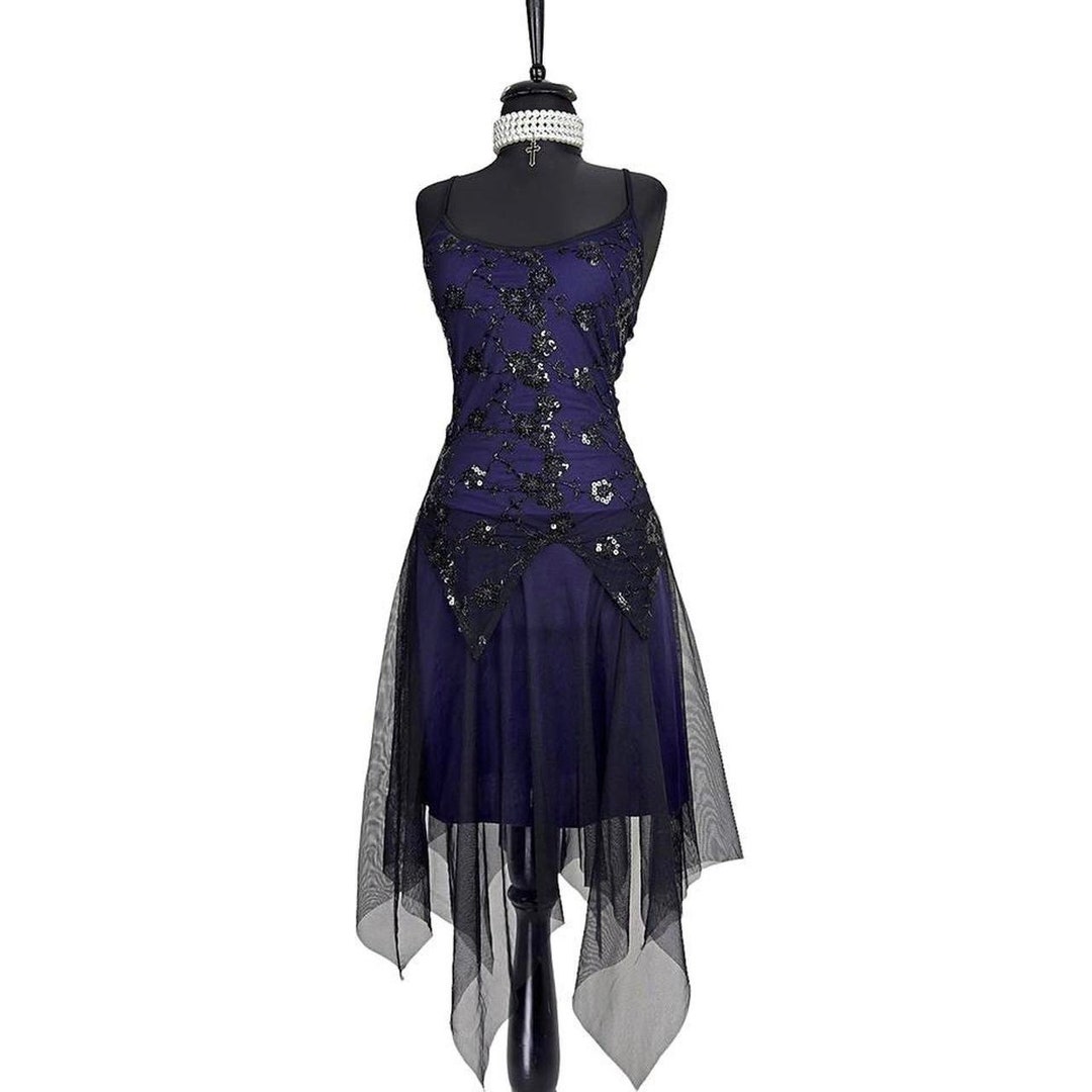 Y2k Gothic Asymmetric Dress , With Tulle and Sequin Embroidery - Etsy